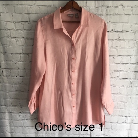 Chico's | Tops | Chicos Shiny Blush Pink Button Down Blouse | Poshmark